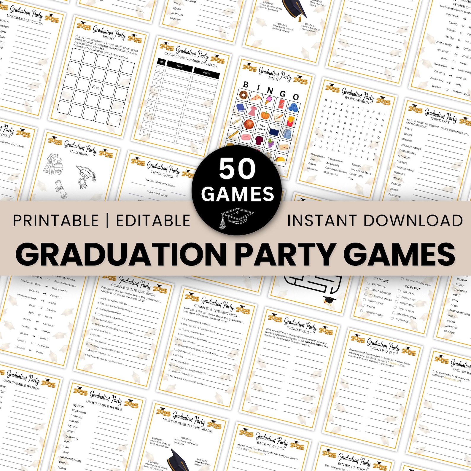 2025 Graduation Party Games Bundle: 50+ Printable Games (instant ...