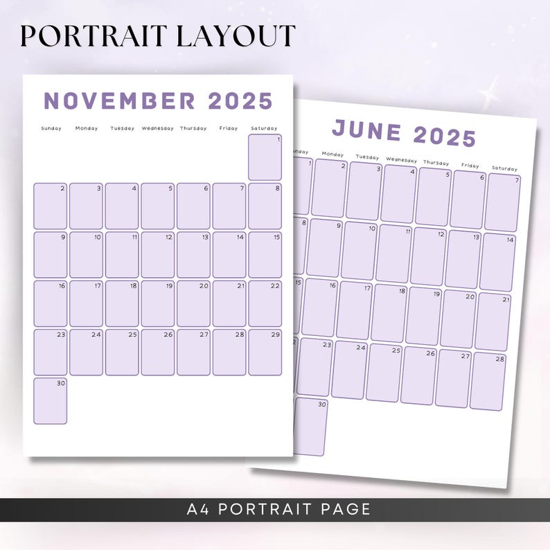 2025 Calendar Printable | Cute Purple Calendar | Editable Yearly ...