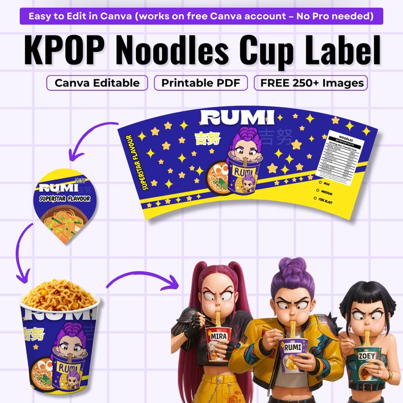 Kpop Demon Hunters, Cup Noodle Labels Ramyeon, Cosplay Party Huntrix ...