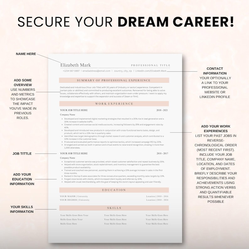ATS Resume Template: Professional CV for Google Docs, Word, Pages - Etsy
