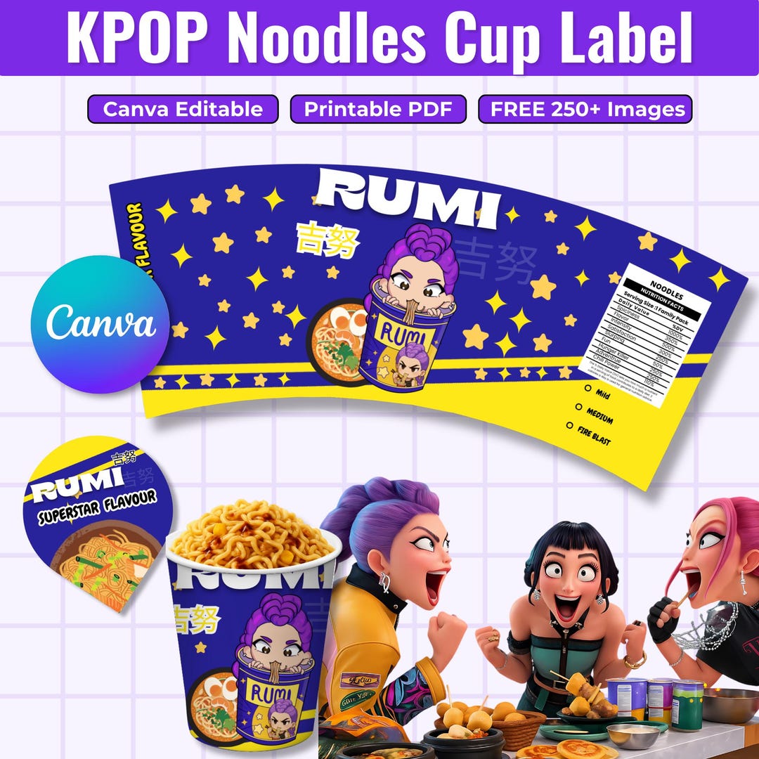 Kpop Demon Hunters, Cup Noodle Labels Ramyeon, Cosplay Party Huntrix ...