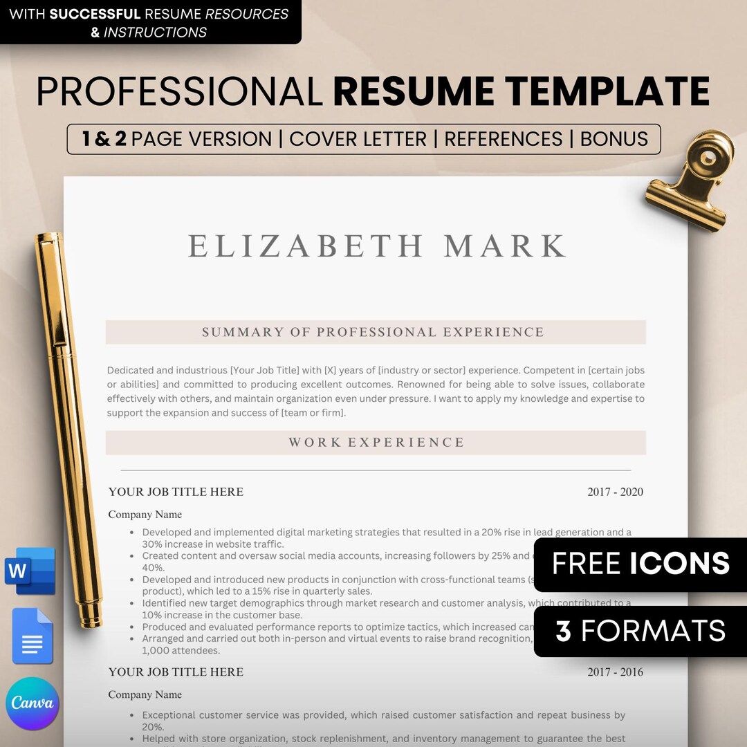 ATS Resume Template: Modern, Simple CV (google Docs, Word, Pages) - Etsy