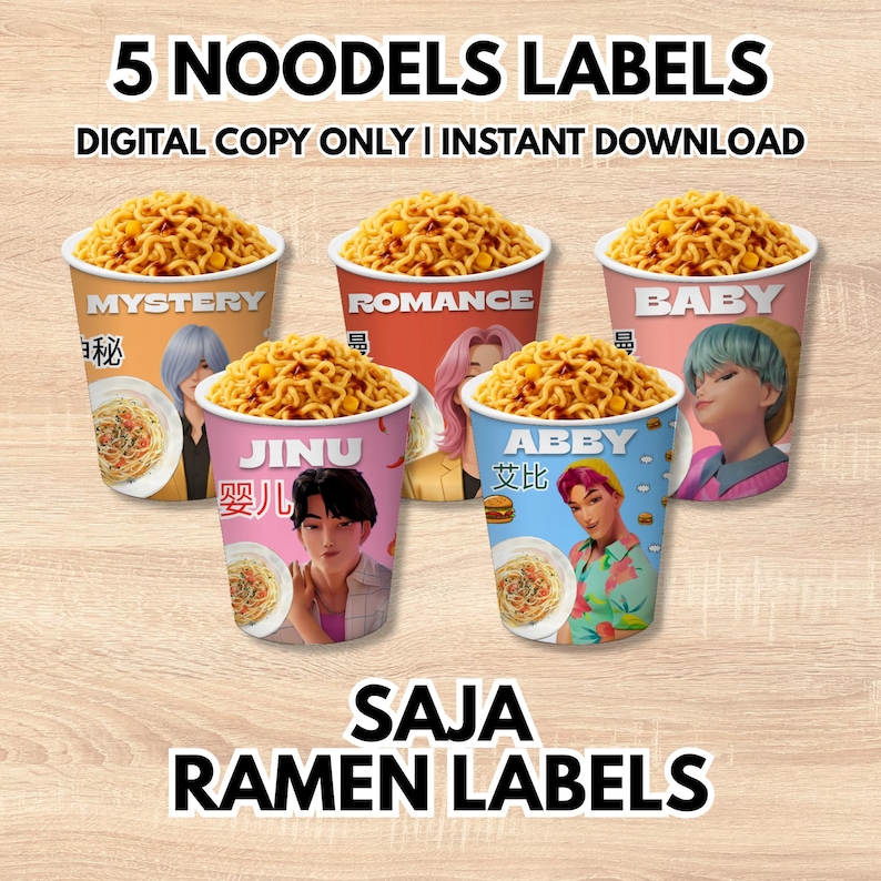 Editable Kpop Demon Hunters Noodles Bundle, Cup Noodle Labels Ramyeon ...