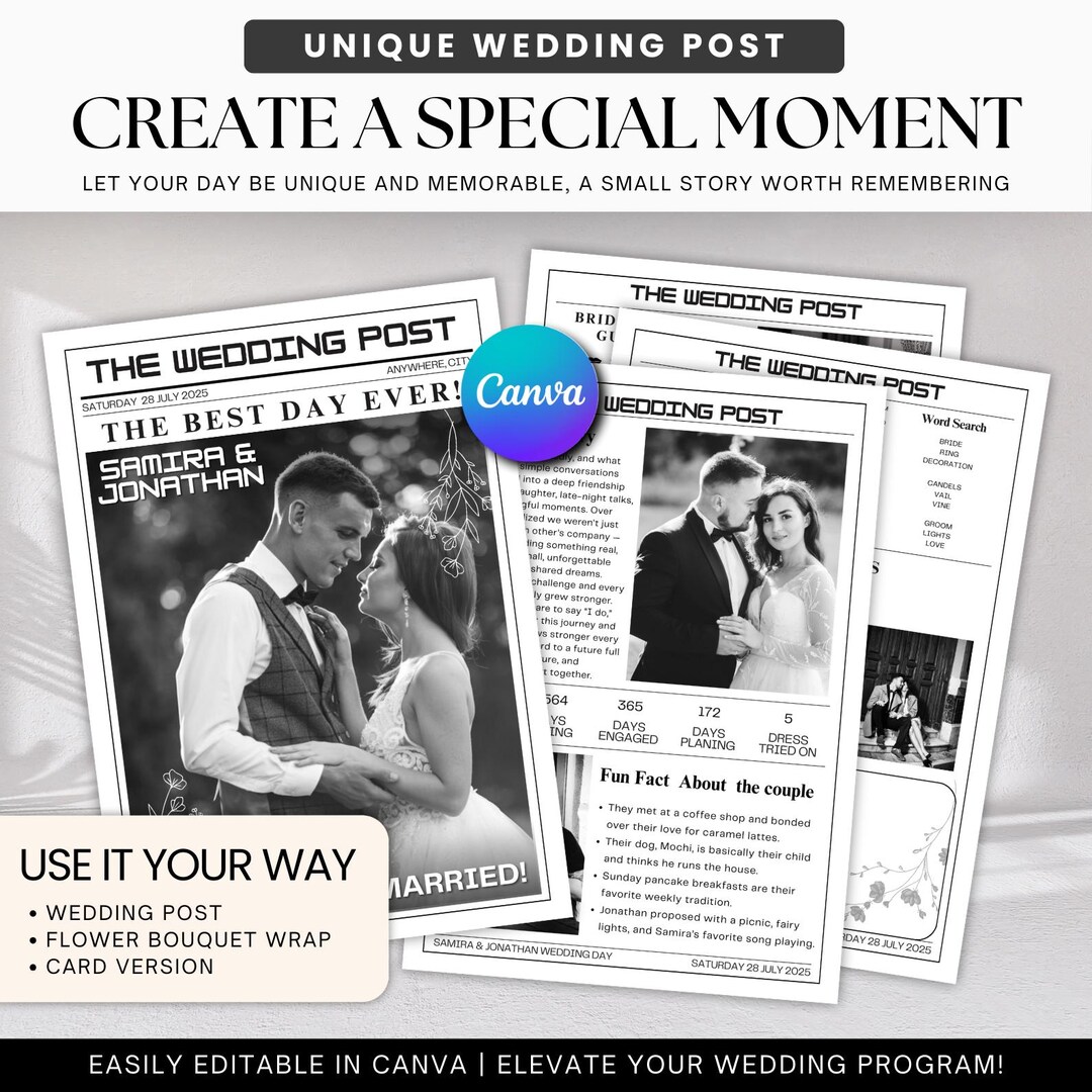 Wedding Newspaper Template With Photo, Wedding Newspaper Template, Wedding Program, Newlywed ...