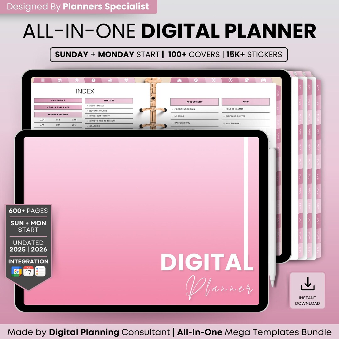 Pink Digital Planner 2025-2026: Goodnotes & Notability, iPad Life ...