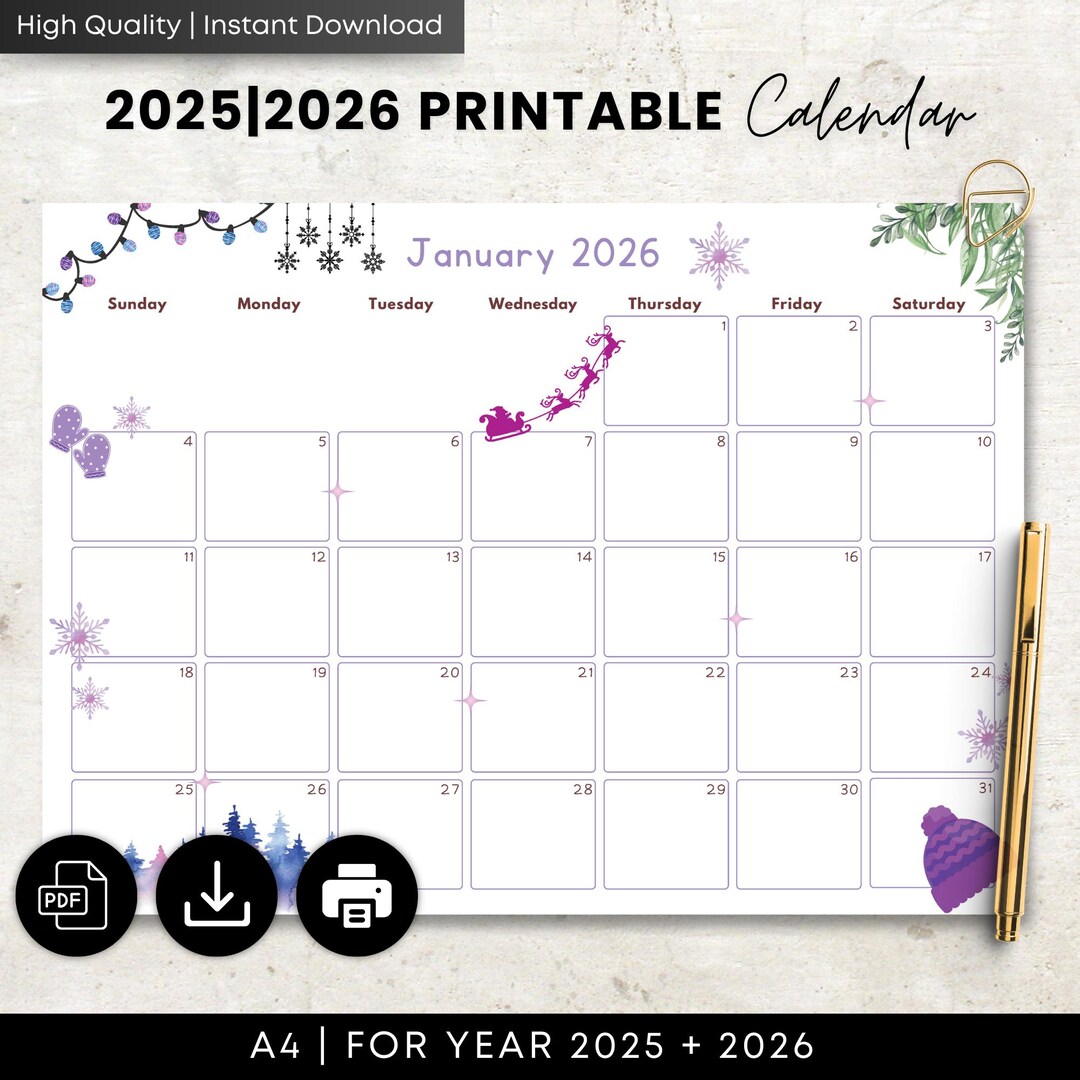 2025-2026 Printable Kids Calendar: Colorful Landscape Planner (A4/US ...