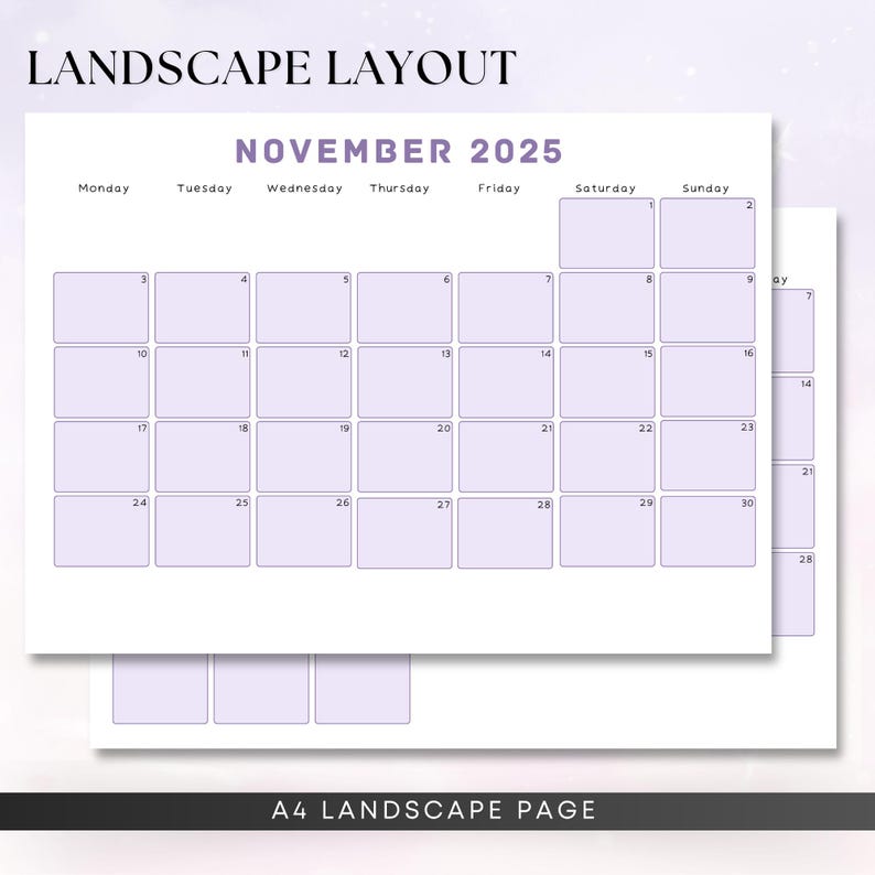 2025 Calendar Printable | Cute Purple Calendar | Editable Yearly ...