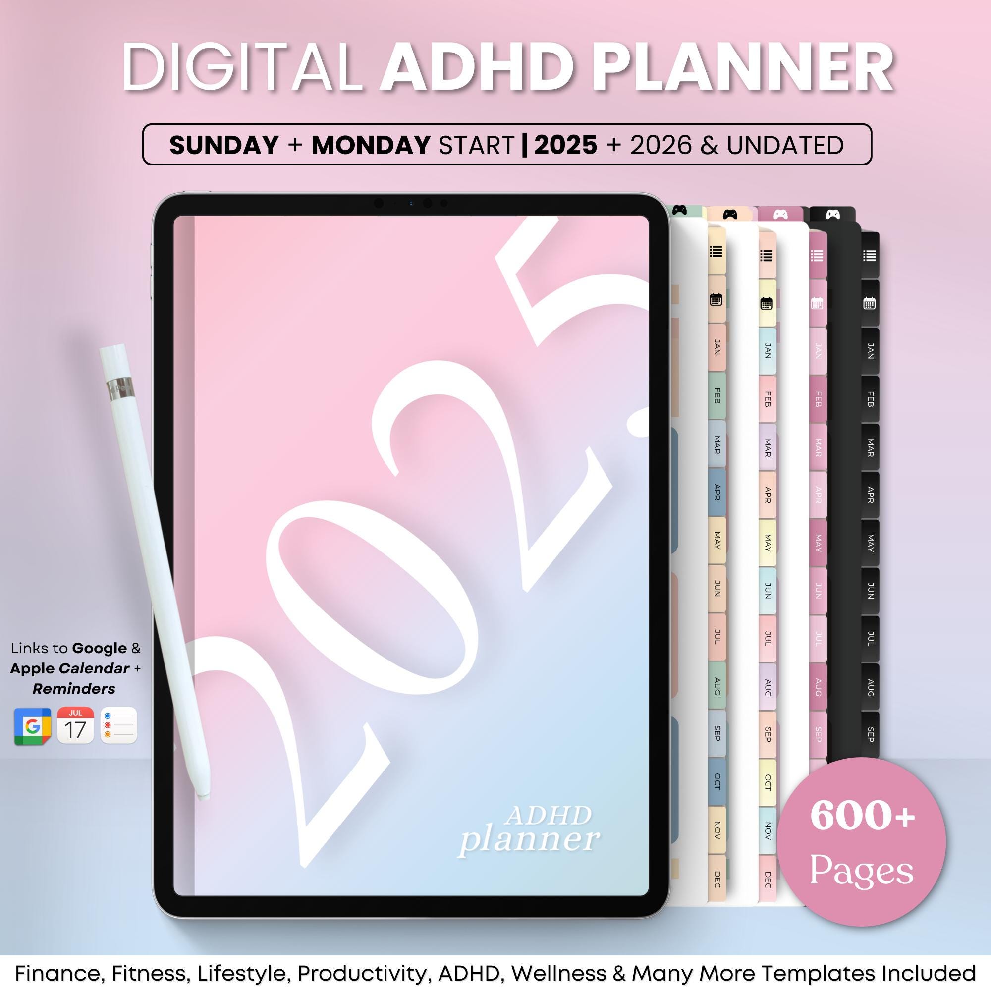 ADHD Digital Planner | 2025 ADHD Planner | Fully Hyperlinked Planner ...