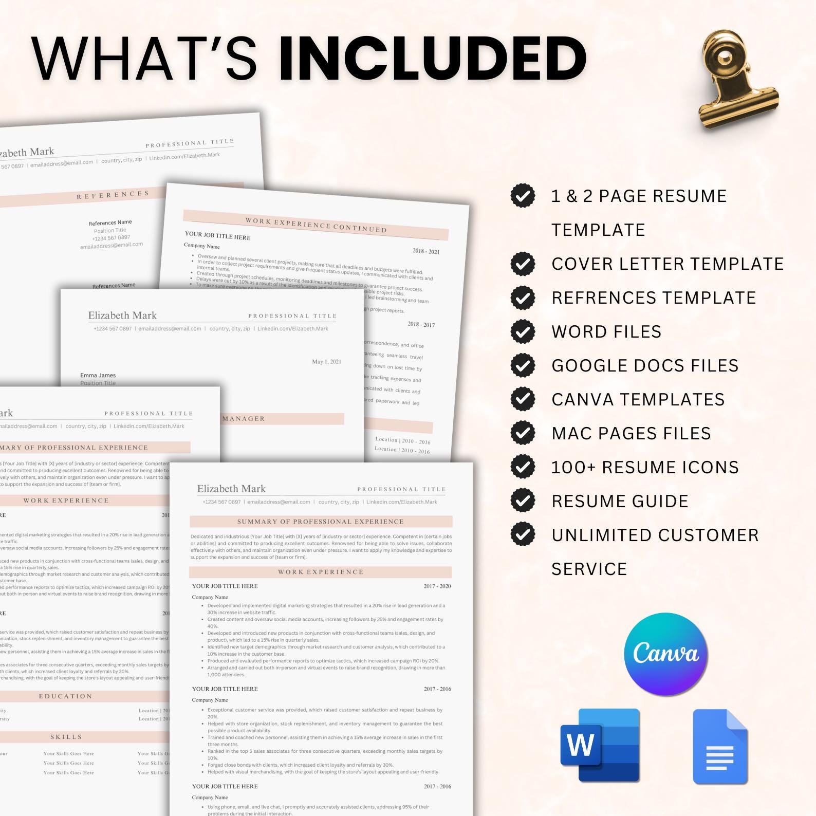 ATS Resume Template: Professional CV for Google Docs, Word, Pages - Etsy