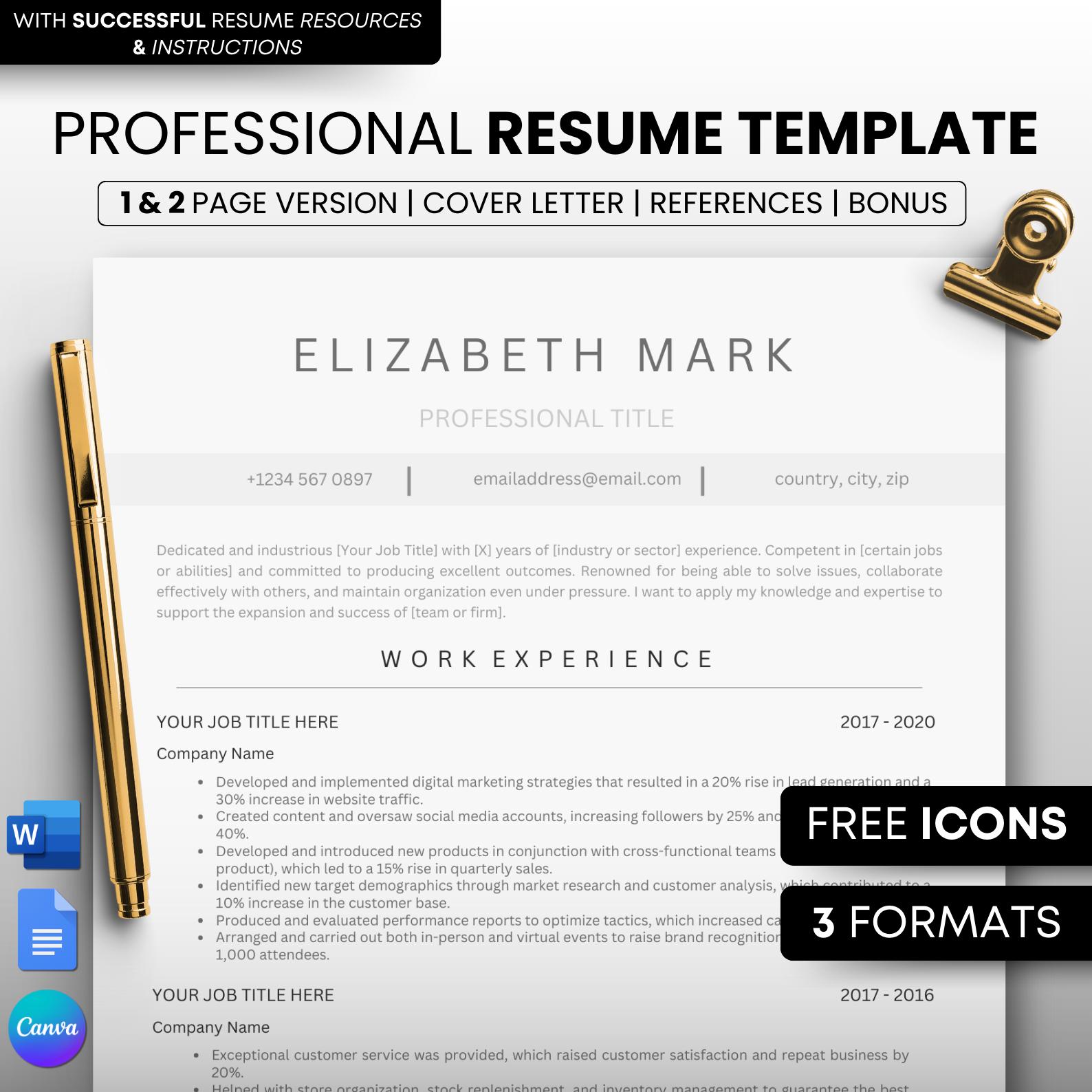 Professional Resume Template: Ats-friendly, Cover Letter, References ...