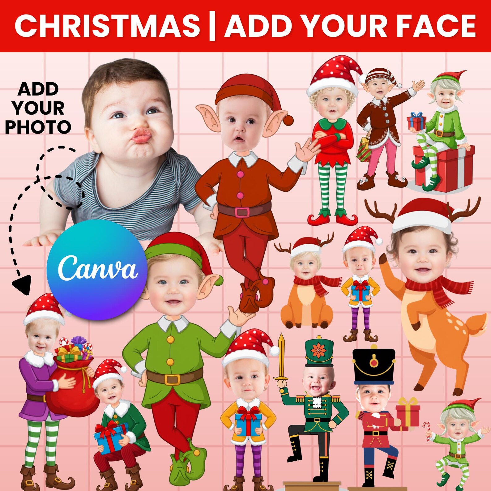 Christmas Add Your Own Photo Face, DIY Elf Yourself PNG Bundle, Elf ...