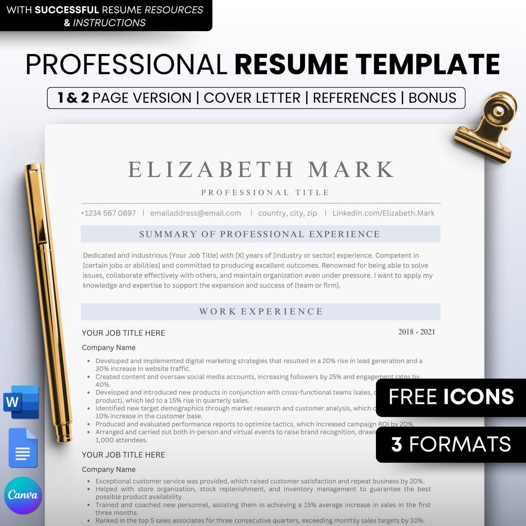 ATS Resume Template | Ats Friendly Resume | Ats Resume Template Word ...