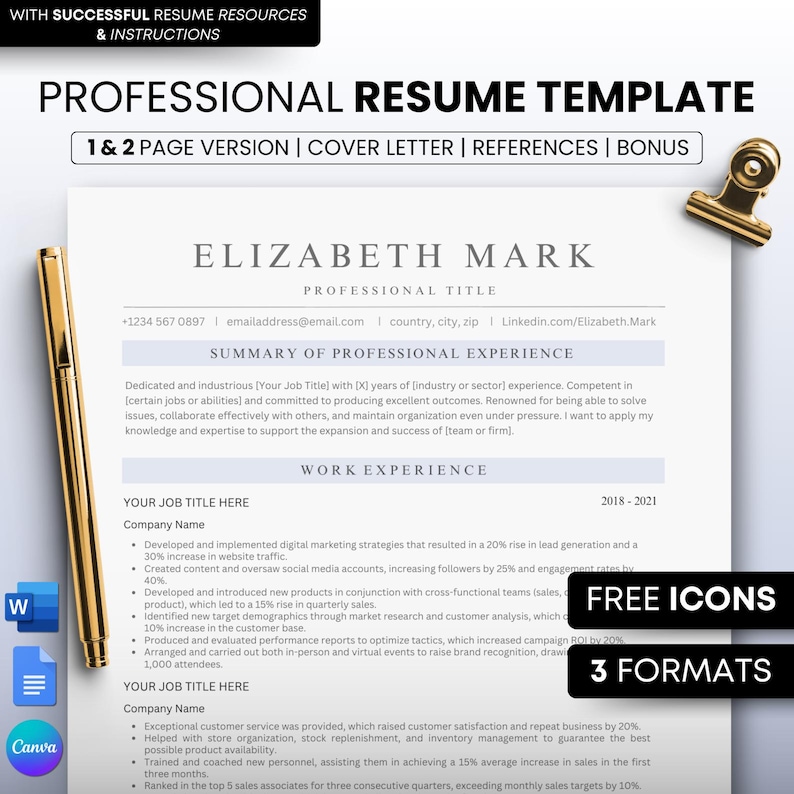 ATS Resume Template | Ats Friendly Resume | Ats Resume Template Word ...