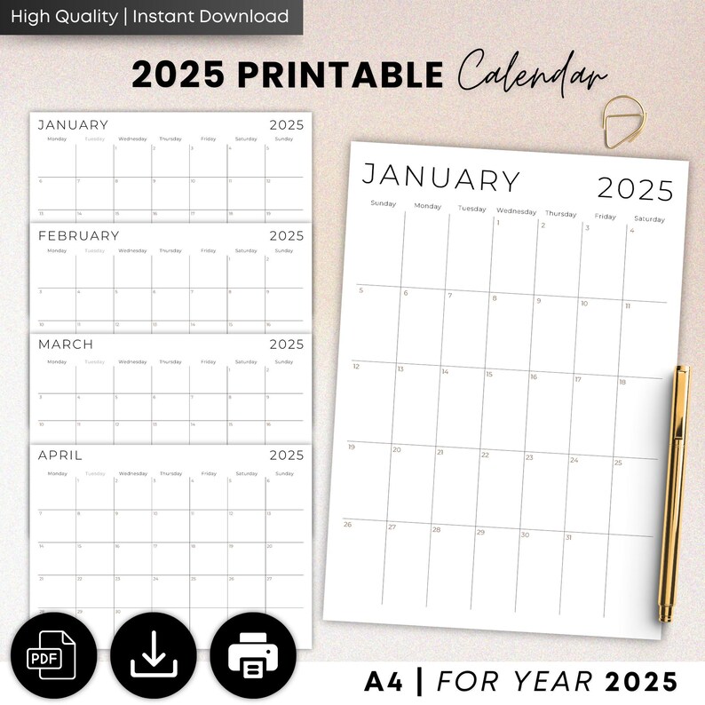 2025 Calendar Printable | Cute Kids Calendar | Editable Yearly Planner ...