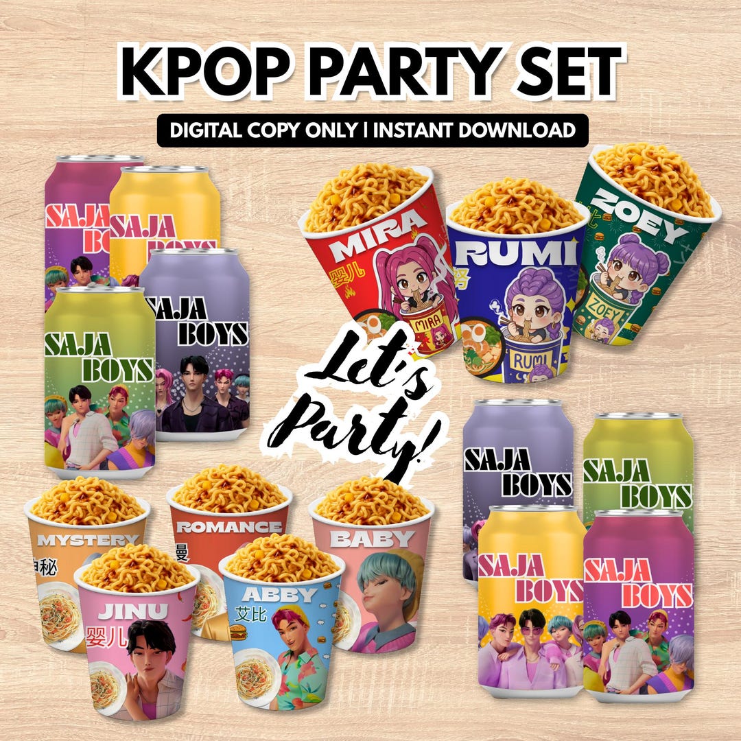Editable Kpop Demon Hunters Noodles Bundle, Cup Noodle Labels Ramyeon ...