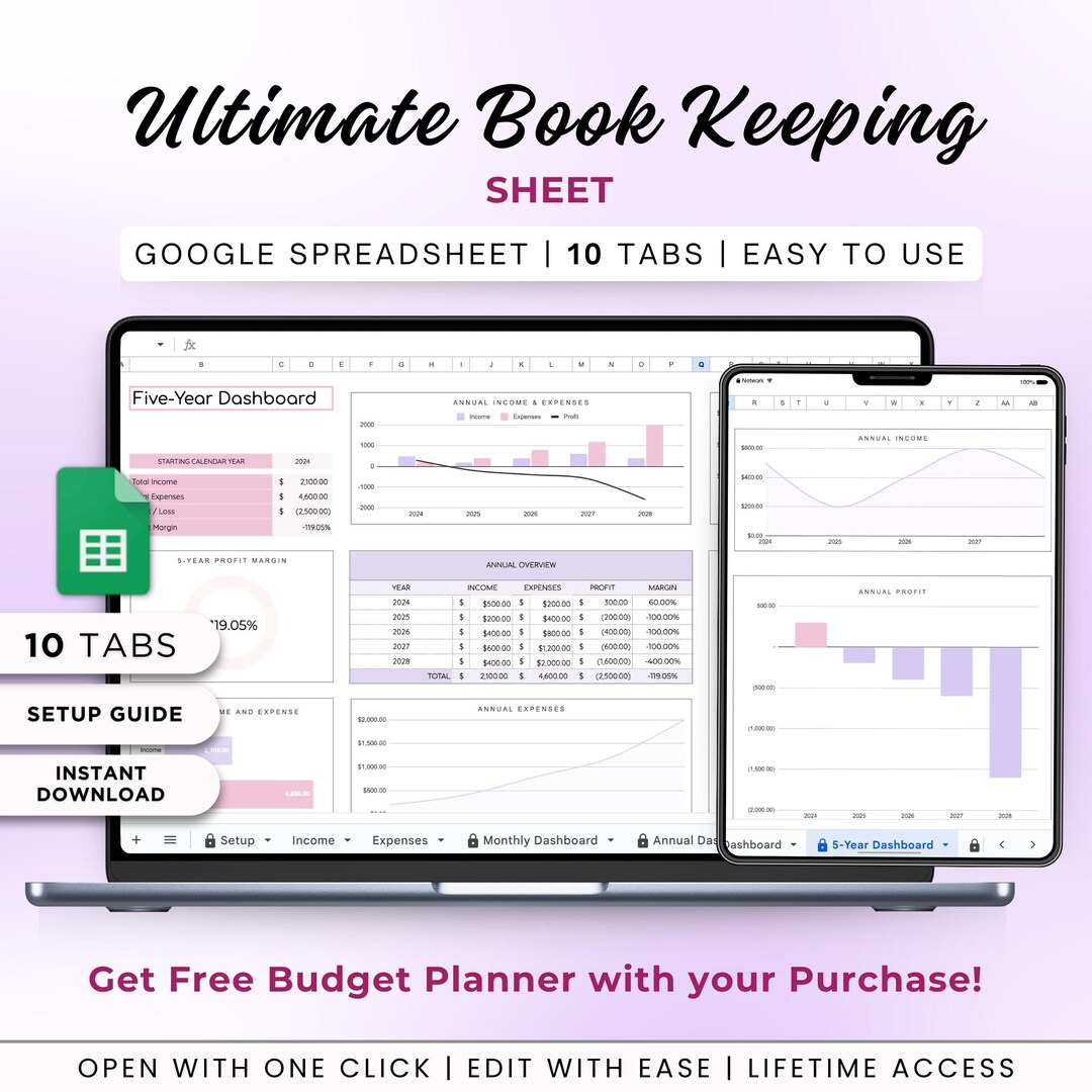 Ultimate Bookkeeping Spreadsheet, Business Finance Template Easy Income ...