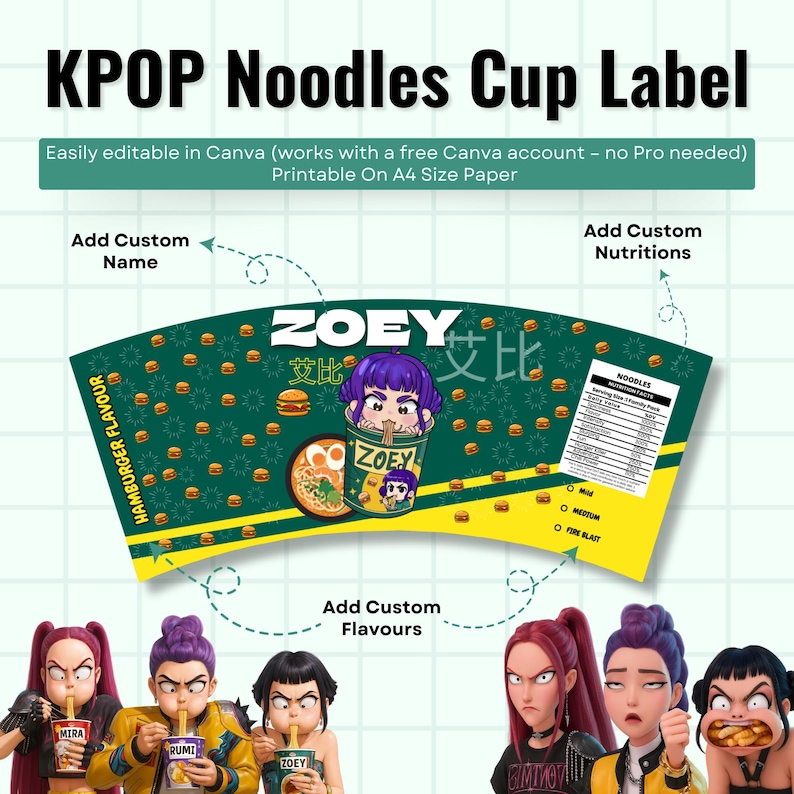 Kpop Demon Hunters, Cup Noodle Labels Ramyeon, Cosplay Party Huntrix ...