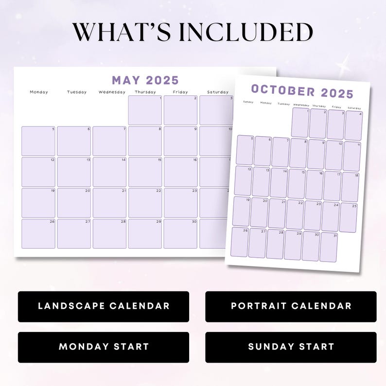 2025 Calendar Printable | Cute Purple Calendar | Editable Yearly ...