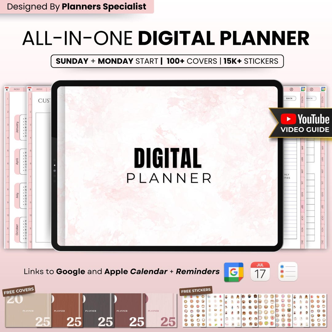 Undated Digital Daily Planner, Landscape Digital Planner, iPad 365 Day ...
