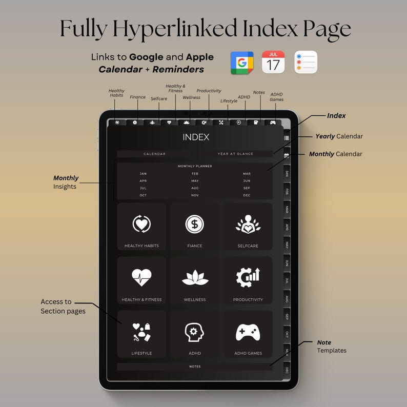 Dark Mode Digital Planner: 2025-2026 Undated iPad Goodnotes (digital ...