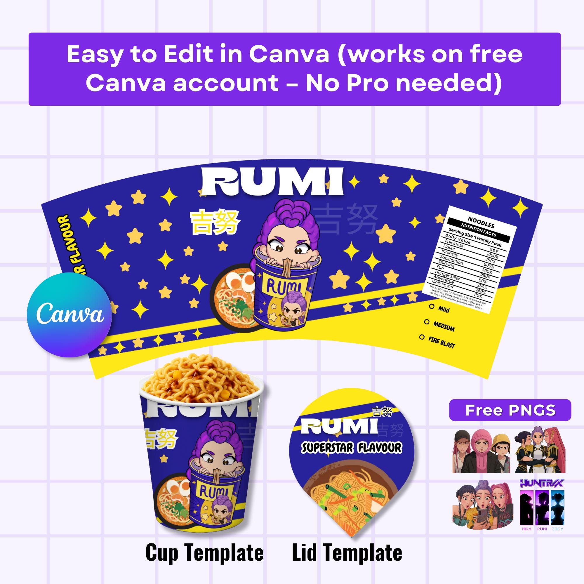 Kpop Demon Hunters, Cup Noodle Labels Ramyeon, Cosplay Party Huntrix ...