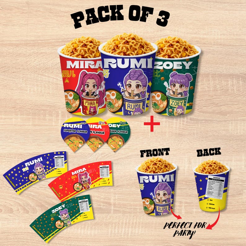 Set de fiesta Kpop: etiquetas para vasos de fideos, envoltorios para ...