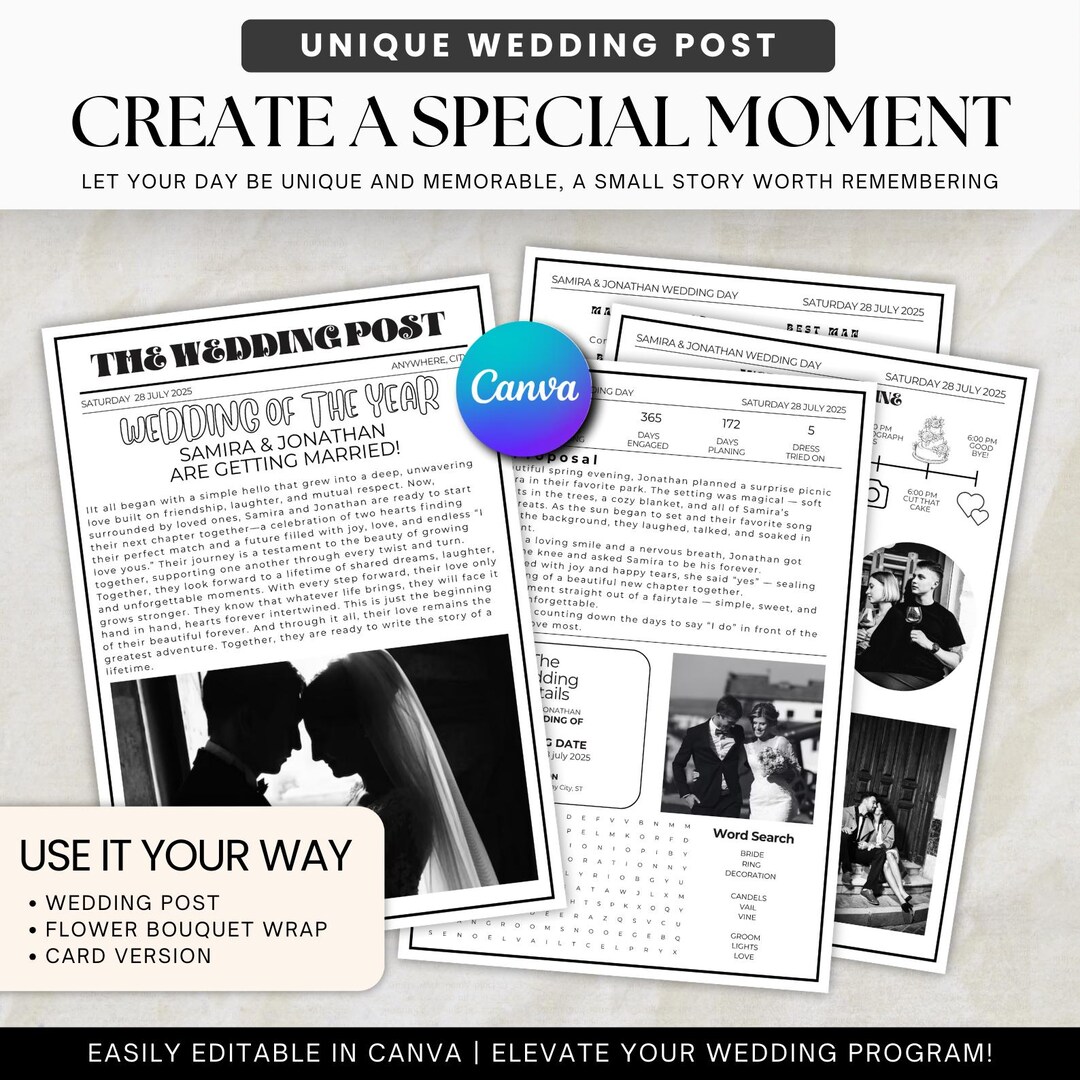 Newspaper Wedding Program Template | Editable Wedding Newspaper Program ...