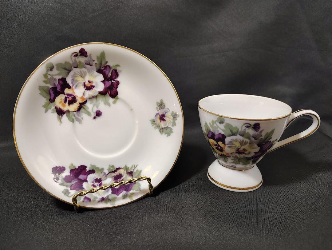 Vintage Schmid Music Box Teacup & Saucer Set – Purple Pansy Floral ...