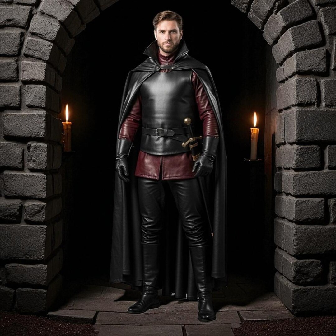 Handmade Black Leather Cloak Set: Gothic Medieval Cosplay Costume - Etsy