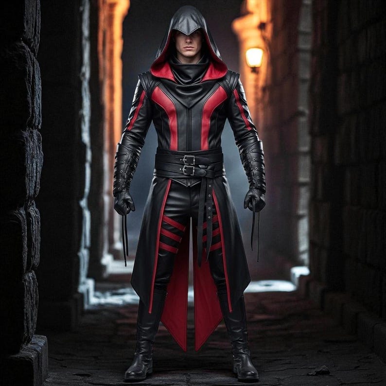 Handmade Black & Red Leather Assassin Outfit: Gothic Cosplay Costume - Etsy