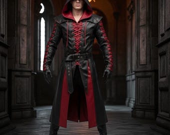 Gothic Leather Trench Coat | LARP Fantasy Warrior Jacket | Renaissance ...