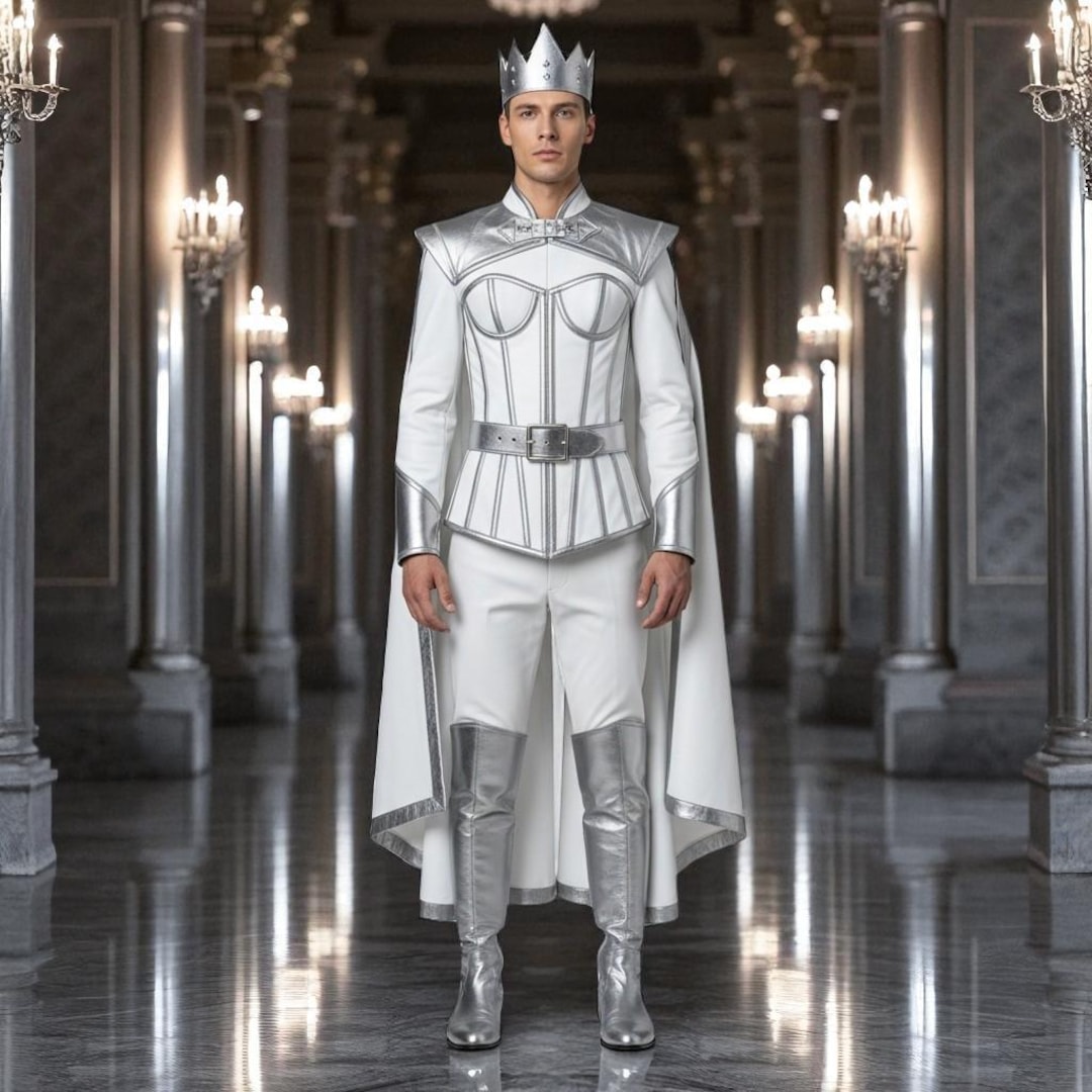 Men's White & Silver Royal King Costume: Medieval Cosplay Outfit With ...