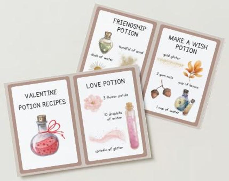Printable Valentine Potion Recipe Cards | Includes 5 Recipes - Etsy
