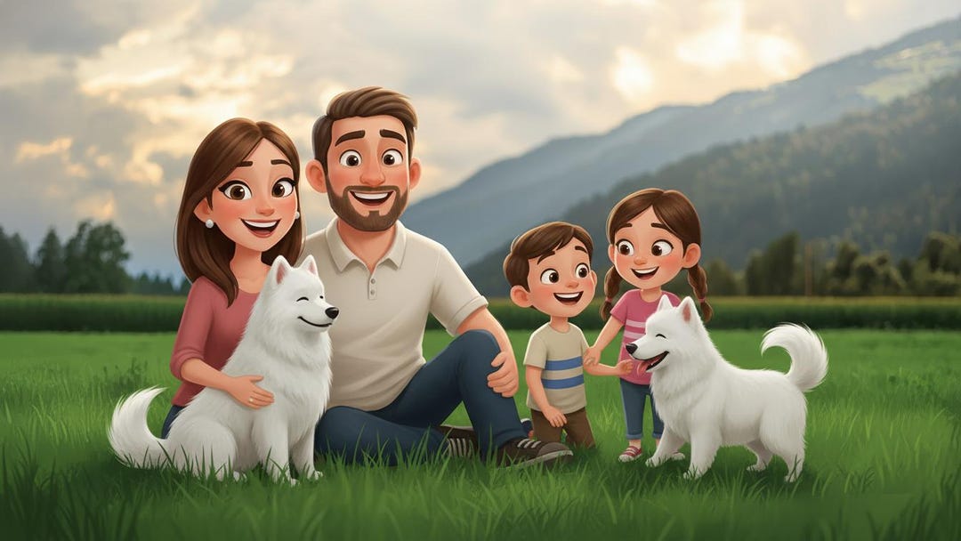 Custom Pixar Style Family Portrait From Photo, Cartoon Couple Kids Pets ...
