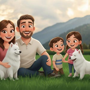 Custom Pixar Style Family Portrait From Photo, Cartoon Couple Kids Pets ...
