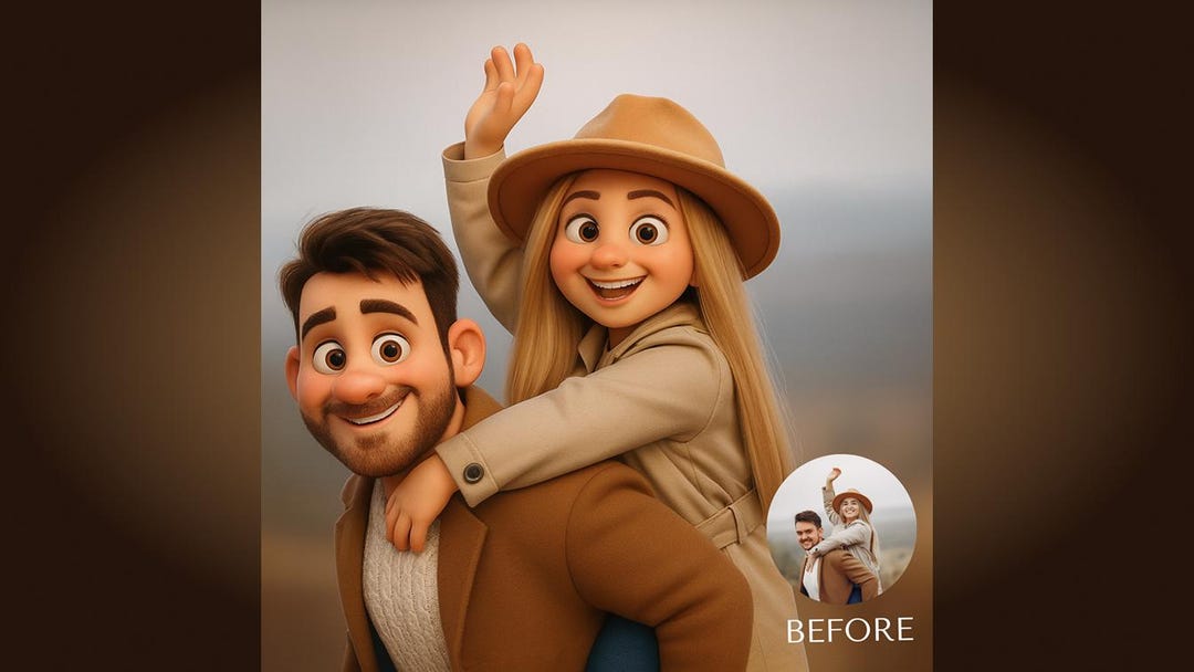 Custom Pixar Couple Portrait From Photo – Romantic Outdoor Illustration ...
