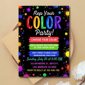 Editable Birthday Invitation, Rep Your Color Invitation, Color Theme ...