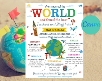 Around the World Teacher Appreciation Week Itinerary Editable ...