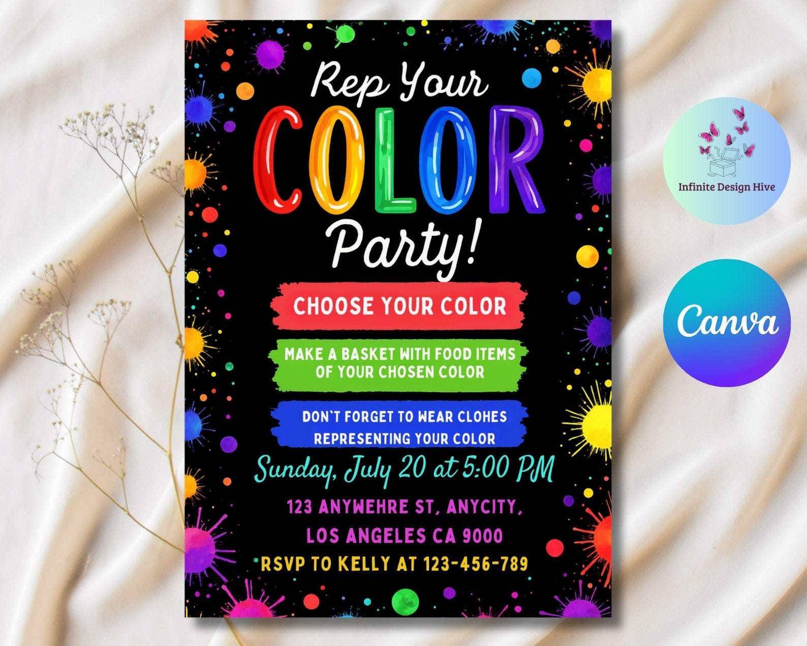 Editable Birthday Invitation, Rep Your Color Invitation, Color Theme ...