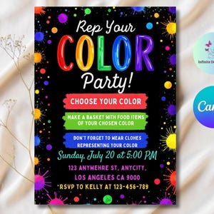 Editable Birthday Invitation, Rep Your Color Invitation, Color Theme ...