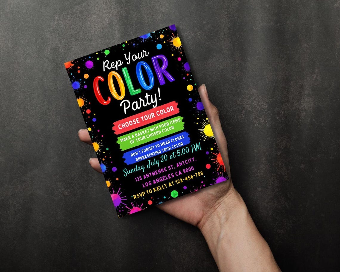 Editable Color Theme Birthday Invitation: DIY Party Invite (5x7 ...
