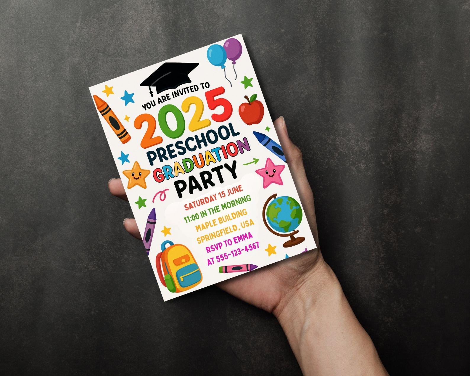 Editable Preschool Graduation Invitation: Colorful Party Invite ...