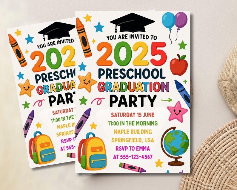 Preschool Graduation Invitation, Pre-k Grad Announcement Card Editable ...