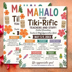 Hawaiian Luau Teacher Appreciation Flyer: Mahalo Itinerary (canva ...