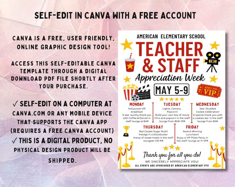 Editable VIP Hollywood Theme Teacher & Staff Appreciation Hollywood ...