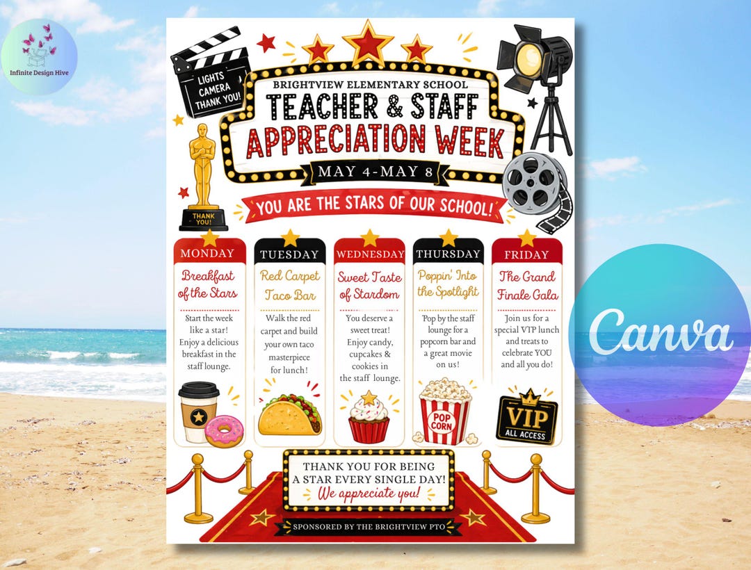 Editable Teacher Appreciation Week Itinerary Poster Teachers & Staff ...