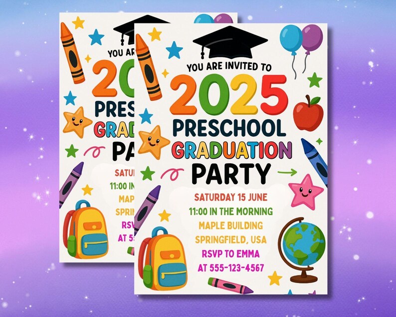 Preschool Graduation Invitation, Pre-k Grad Announcement Card Editable ...