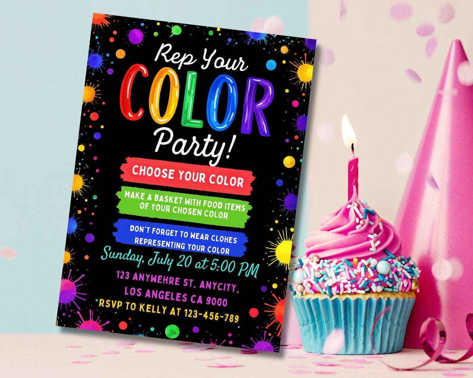 Editable Color Theme Birthday Invitation: DIY Party Invite (5x7 ...