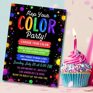 Editable Birthday Invitation, Rep Your Color Invitation, Color Theme ...