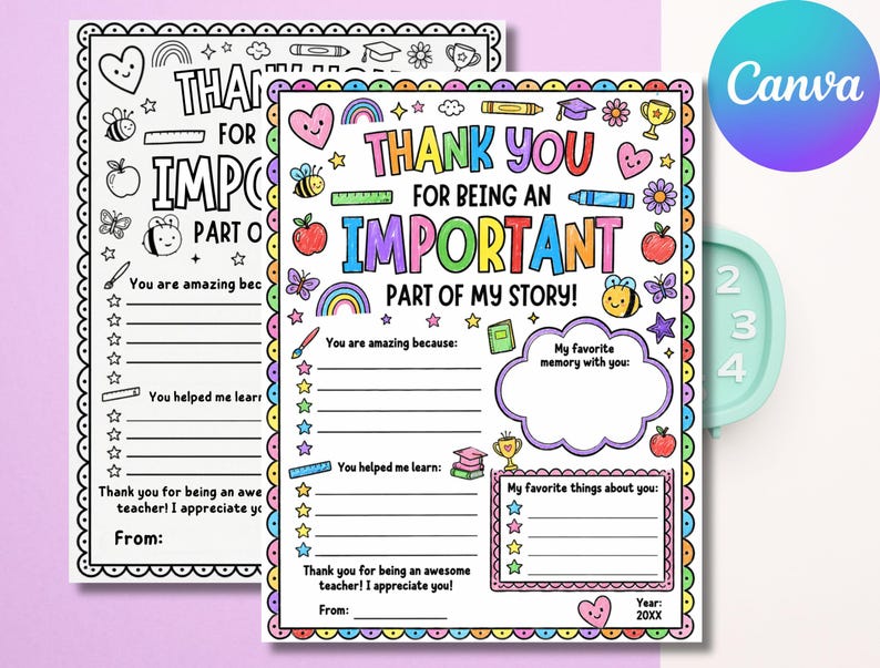 Teacher Thank You Coloring Page: DIY Appreciation Gift (editable Canva ...